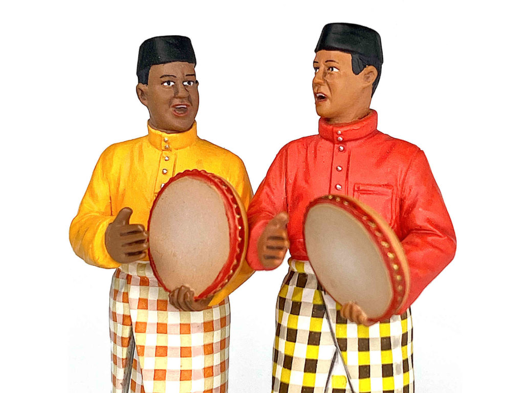 Hand-painted miniature figurines of Malay Wedding Kompang Drummers