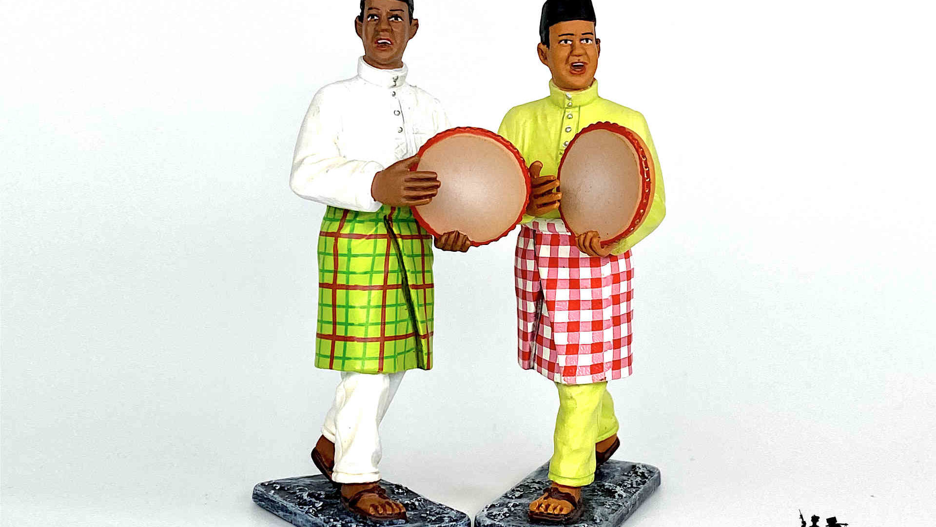 Hand-painted miniature figurines of Malay Wedding Kompang Drummers