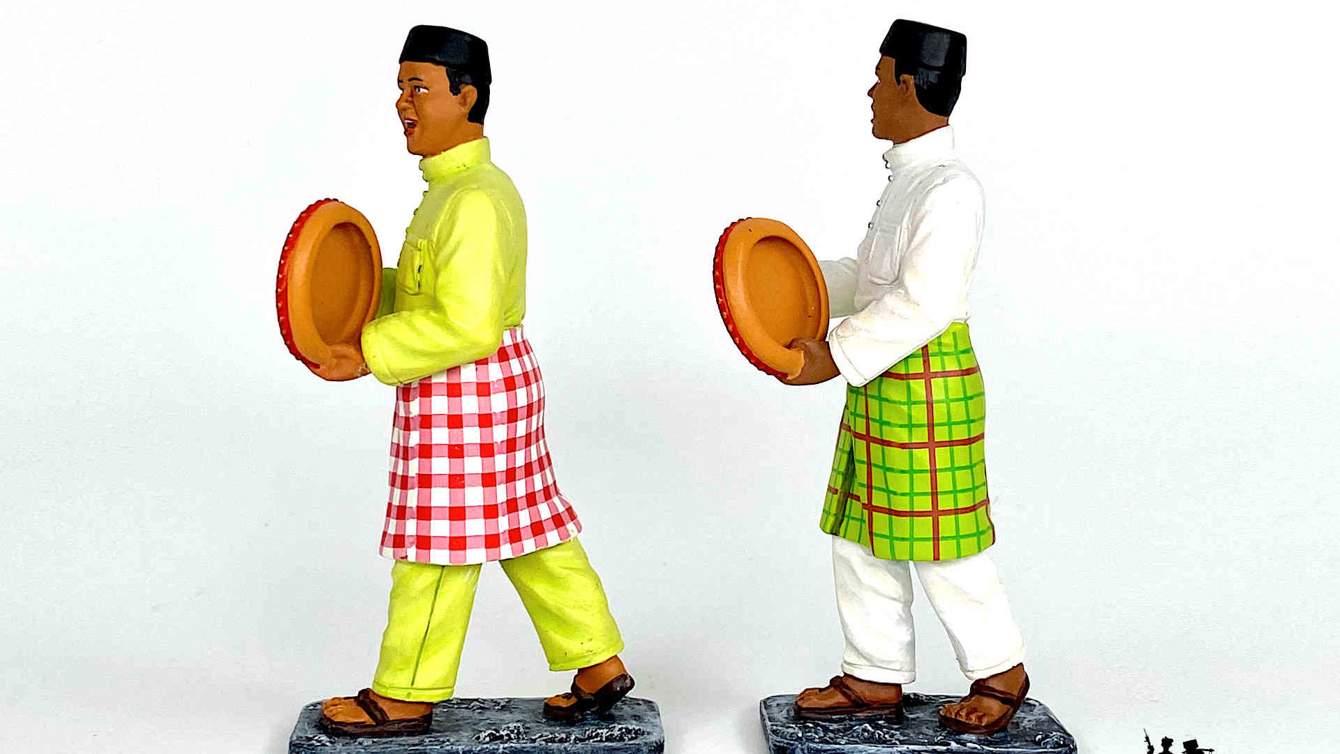 Hand-painted miniature figurines of Malay Wedding Kompang Drummers