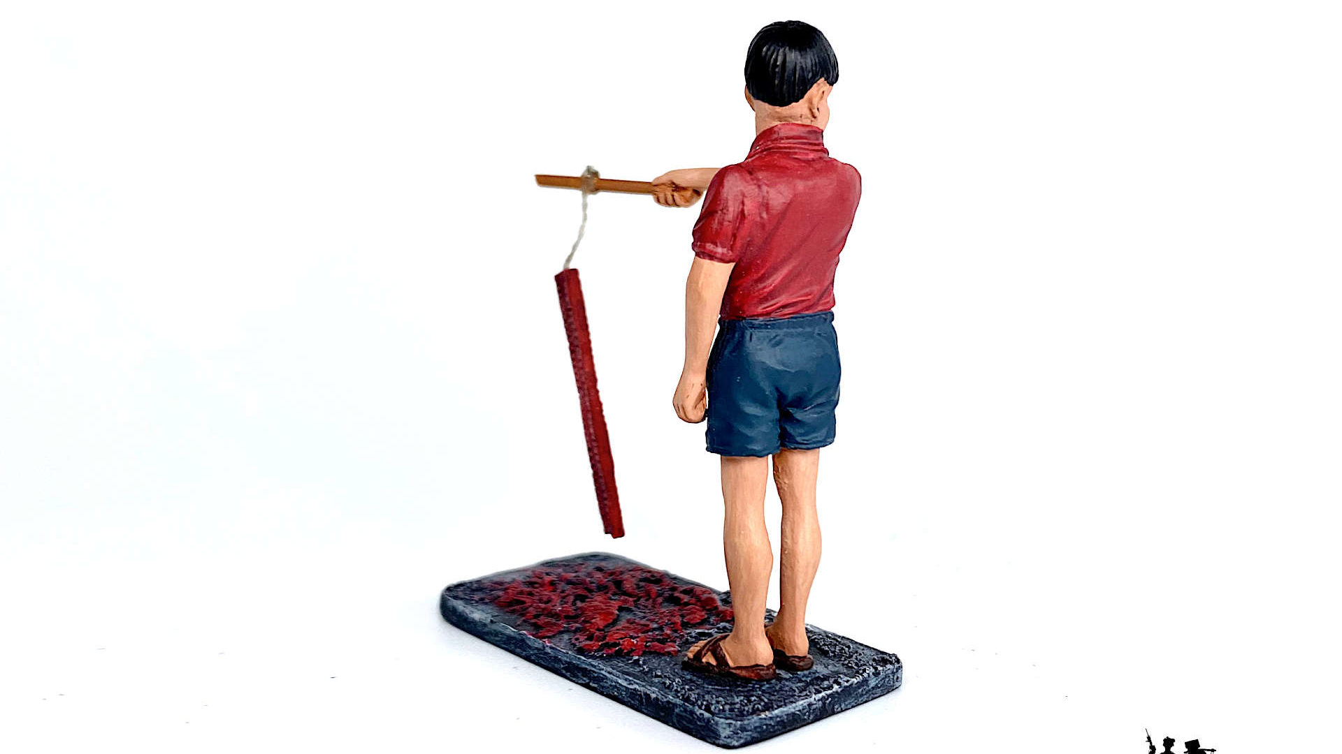 Miniature Boys Playing with Old Fashioned Firecrackers